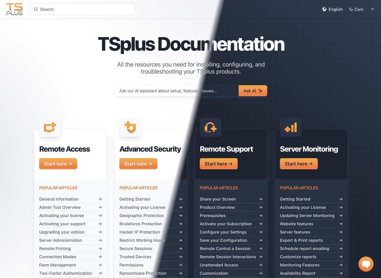 새로운 AI 기반 문서 플랫폼으로 TSplus 사용자 경험 및 접근성 향상
